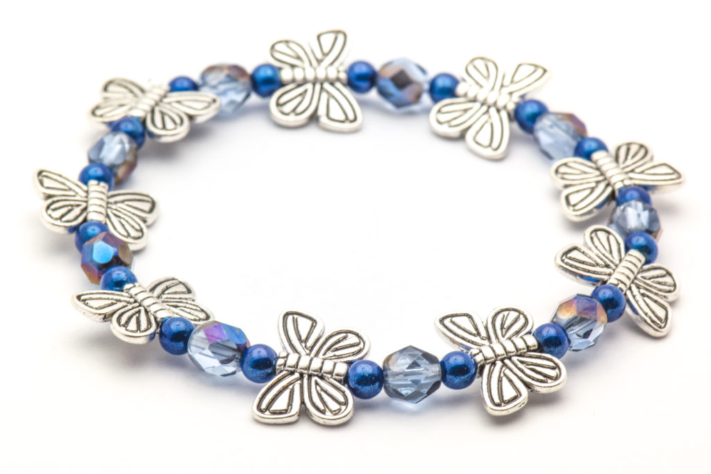Czech Glass Blue Butterfly Stretch Bracelet - Black Brook Shop