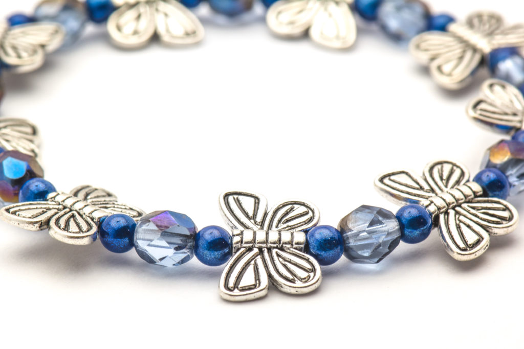 Czech Glass Blue Butterfly Stretch Bracelet - Black Brook Shop