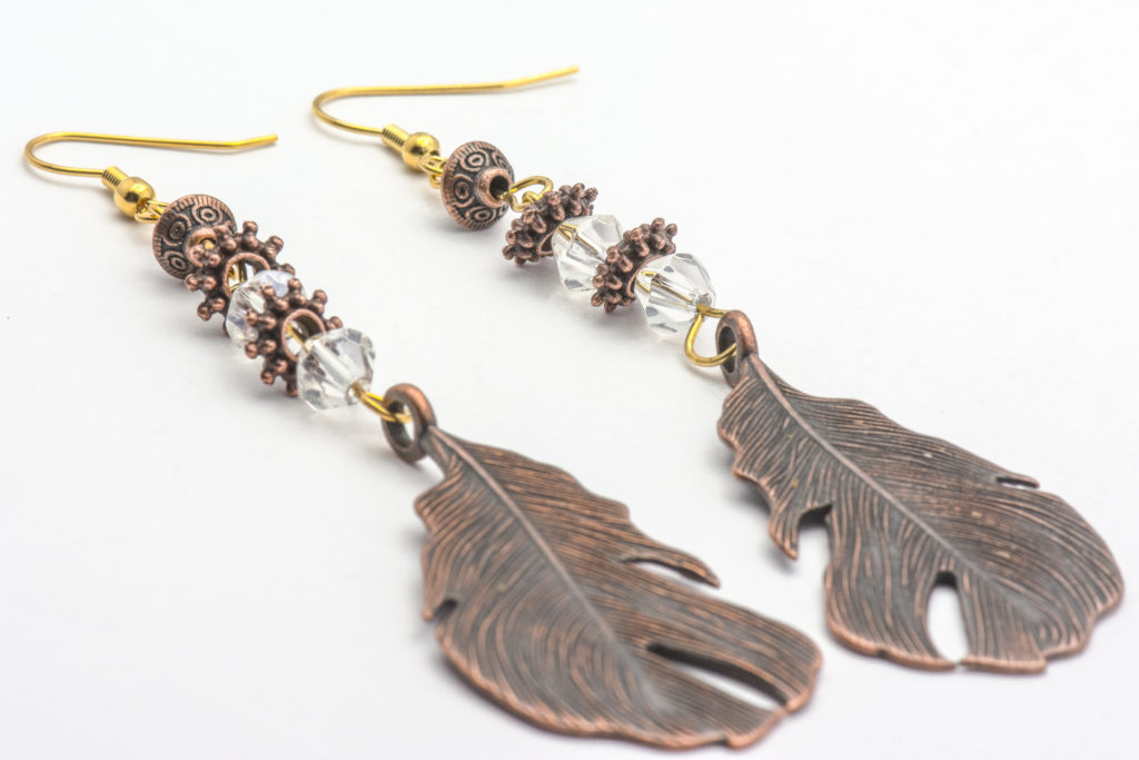 Copper Feather Earrings | Large Metal Feather - Black Brook Shop