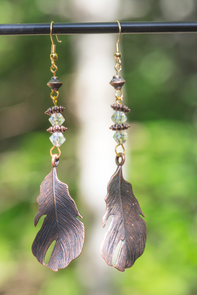 Copper Feather Earrings | Large Metal Feather - Black Brook Shop