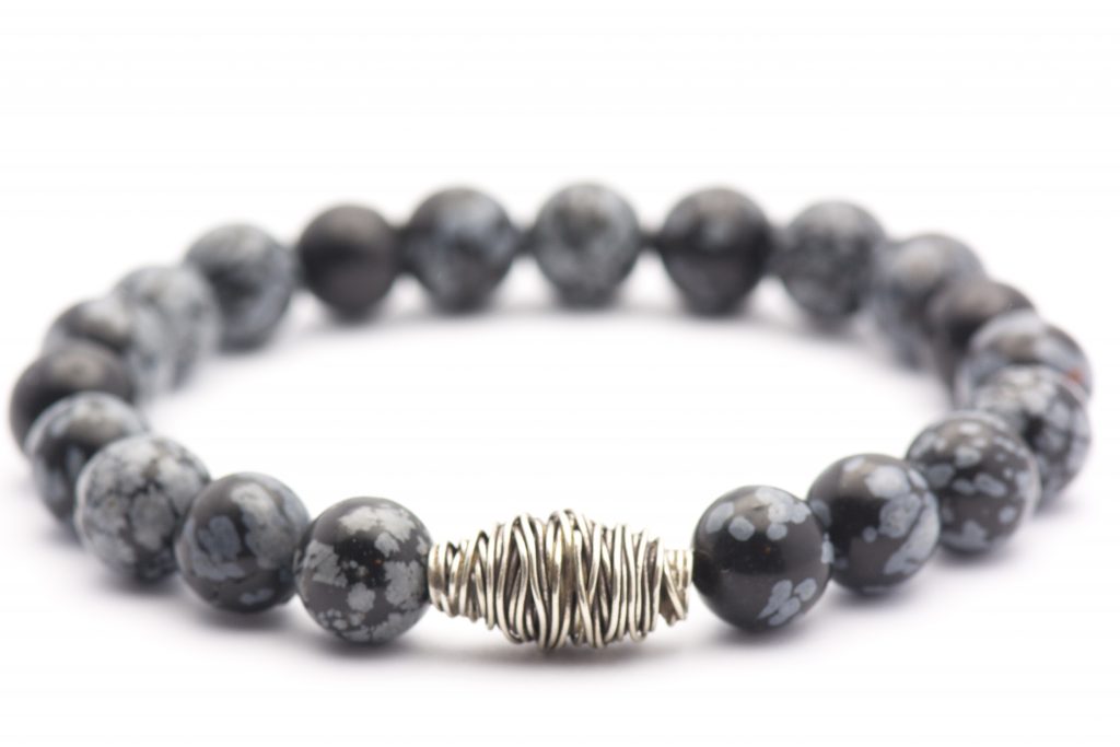 Snowflake Obsidian Stretch Bracelet | Hill Tribe Silver Bracelet ...